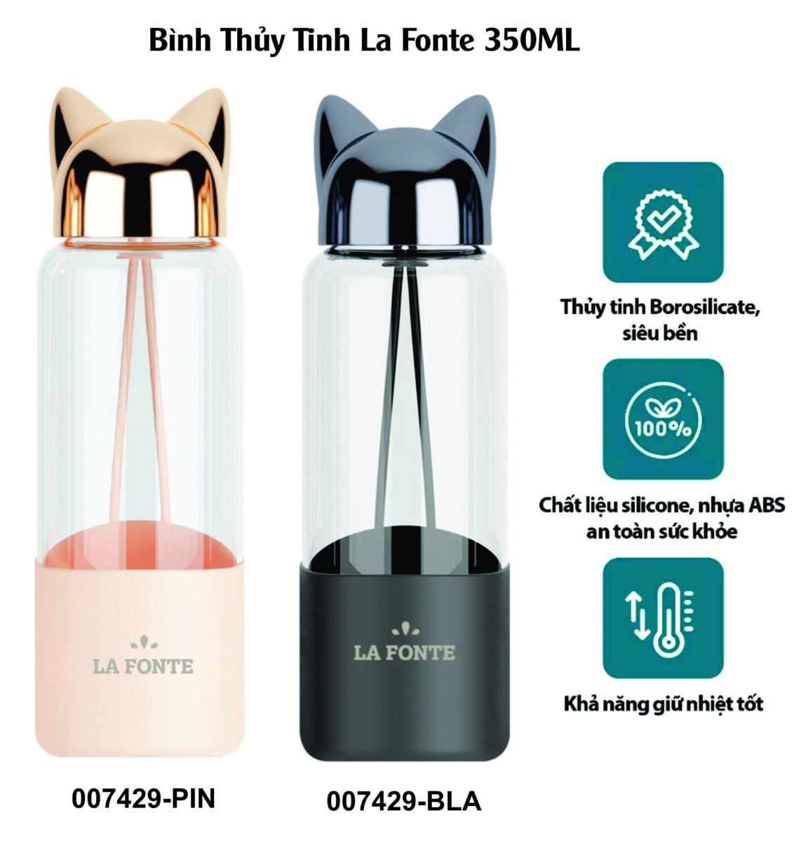 Bình Thủy Tinh La Fonte 350ML (2 màu) - HT FOREVER GIFTS